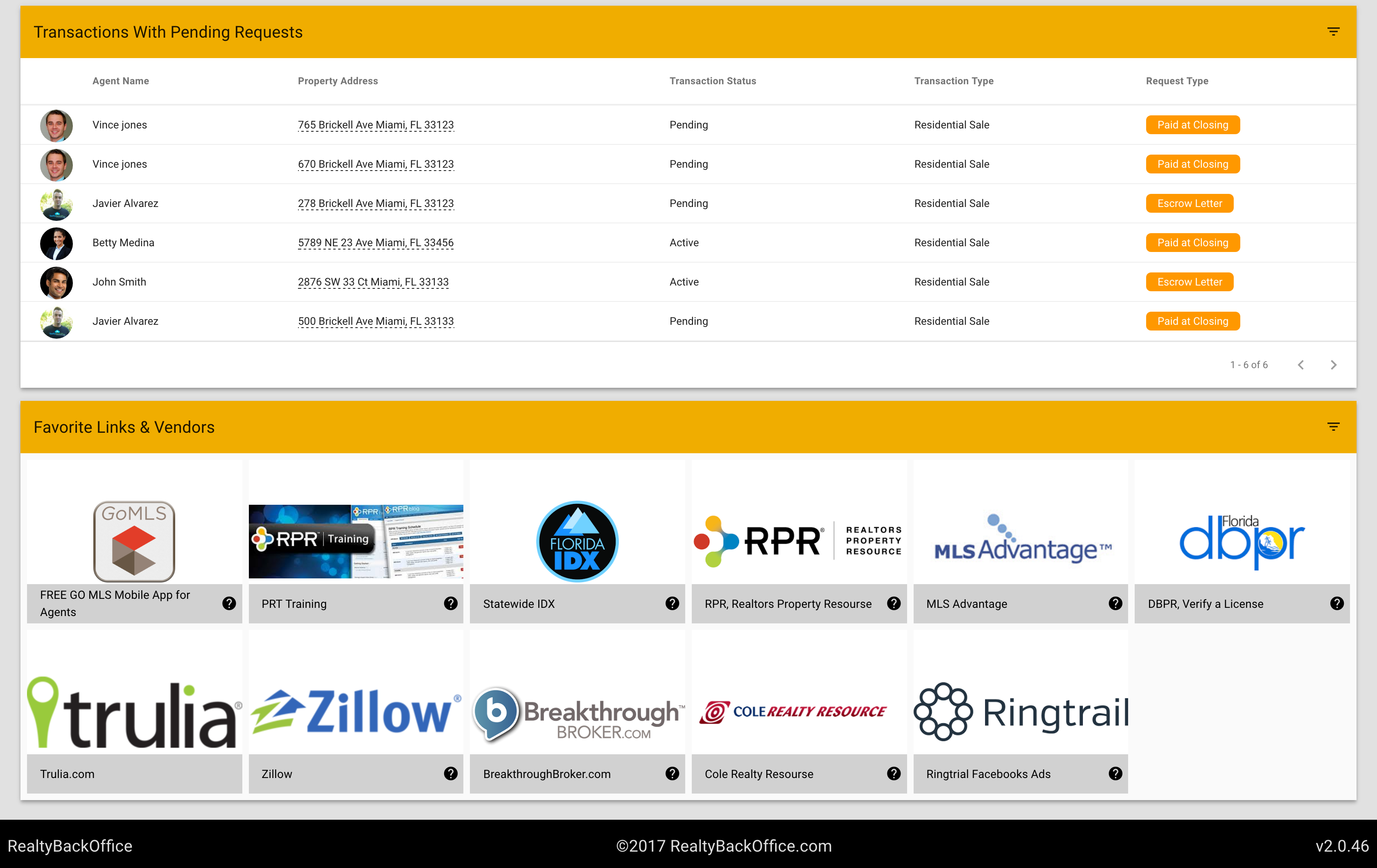 Favorite Links & Vendors Module | RealtyBackOffice